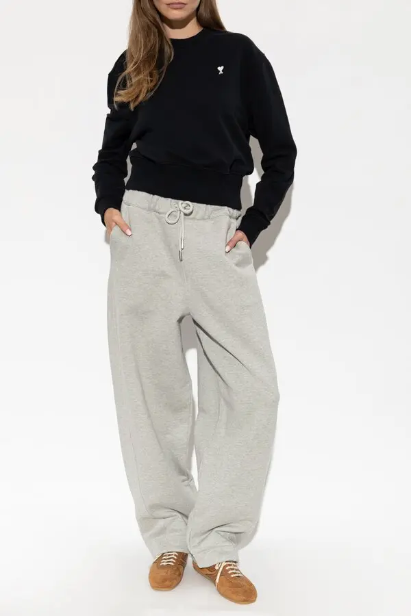 AMI Paris Cotton Sweatshirt With Embroidered Logo - Black