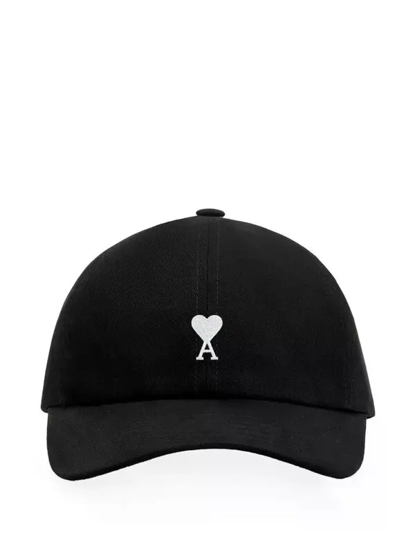 AMI Paris Cotton Cap With De Coeur - Black