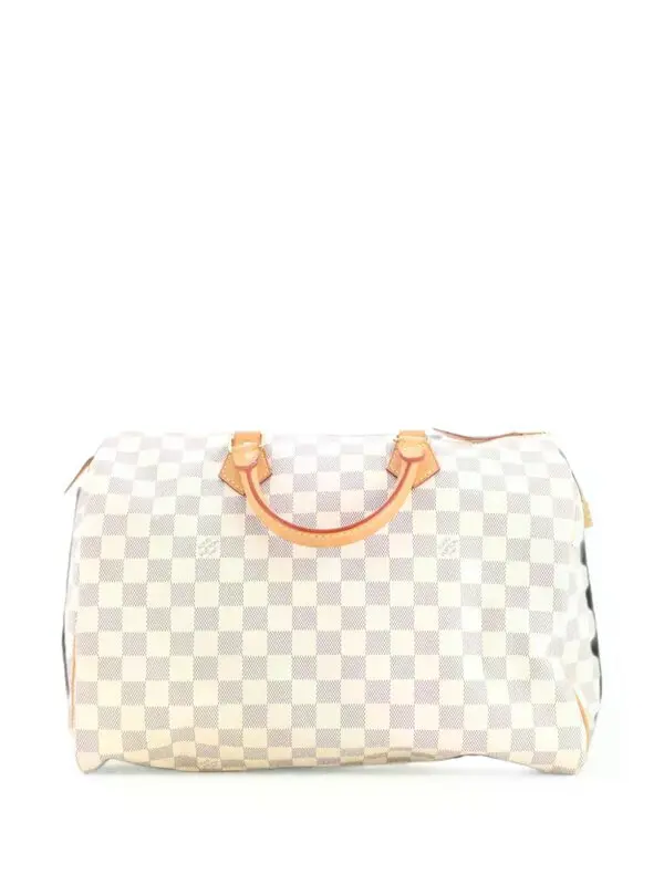 LOUIS VUITTON Speedy Handbag Damier 35 Satchel - White