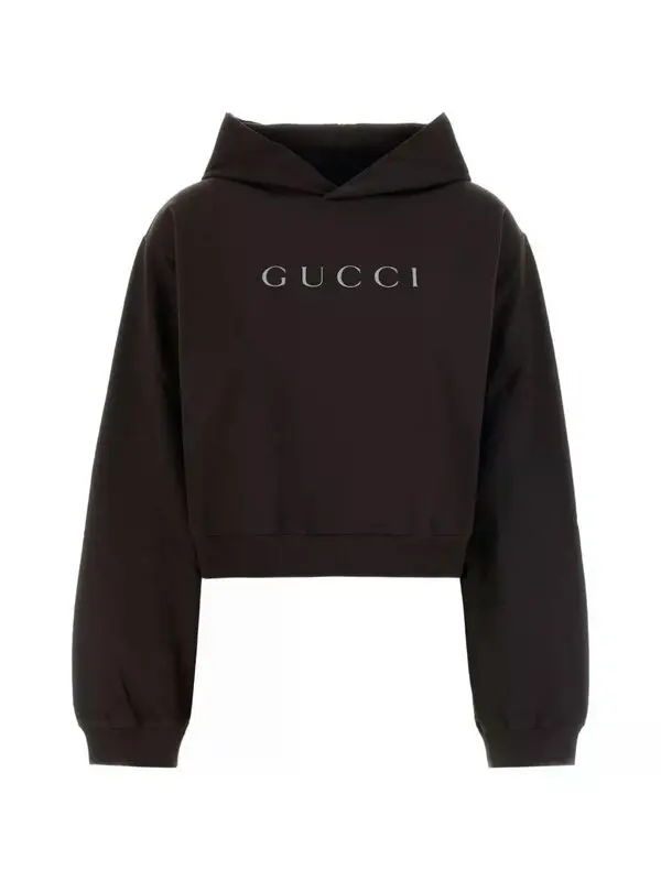 Gucci Logo-embellished Cropped Hoodie - Brown