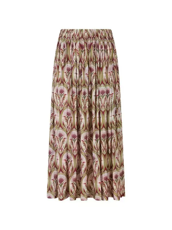 Farm Rio Garden Medal Printed Midi Pleated Skirt - Pink