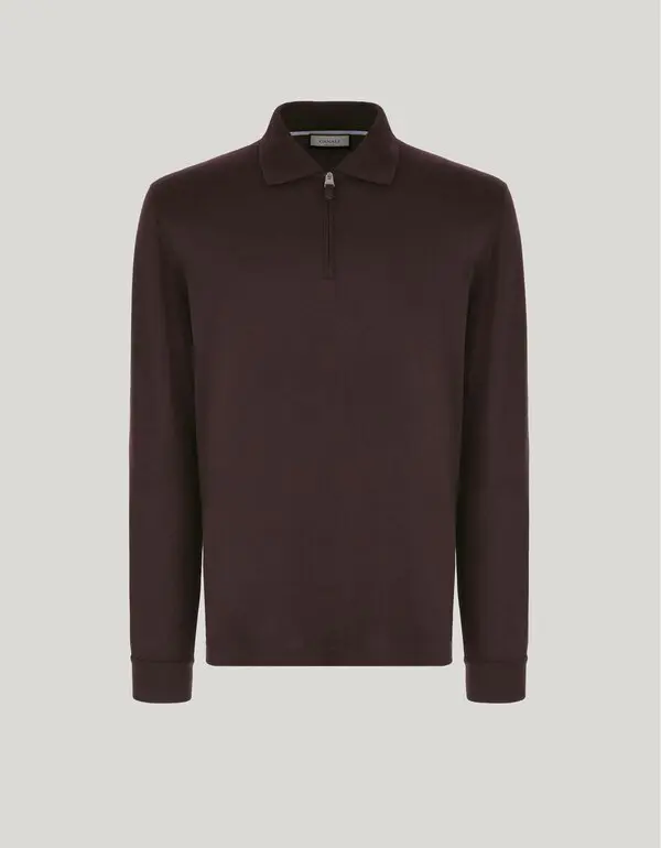 Canali Impeccabile Burgundy Wool Zippered Polo Shirt - Red