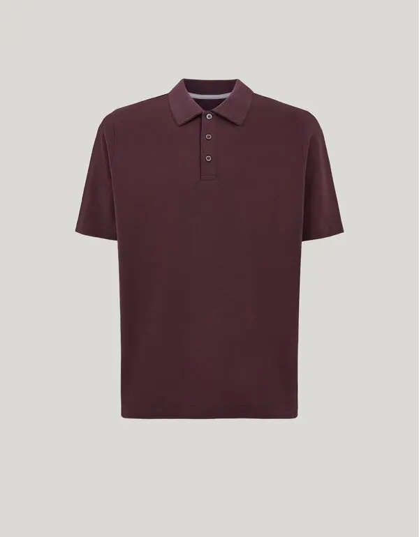 Canali Dark Burgundy Two-tone Cotton Piqué Polo Shirt - Red