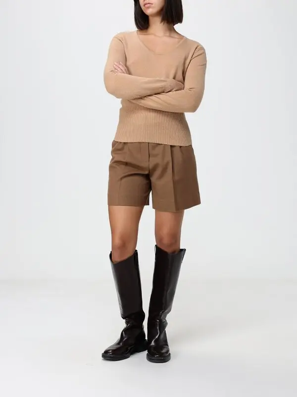 Max Mara Slim Fit Wool And Cashmere Crewneck Jumper With Ribbed Trims - Brown