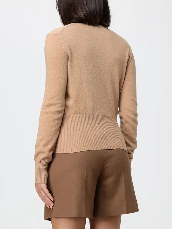 Max Mara Slim Fit Wool And Cashmere Crewneck Jumper With Ribbed Trims - Brown