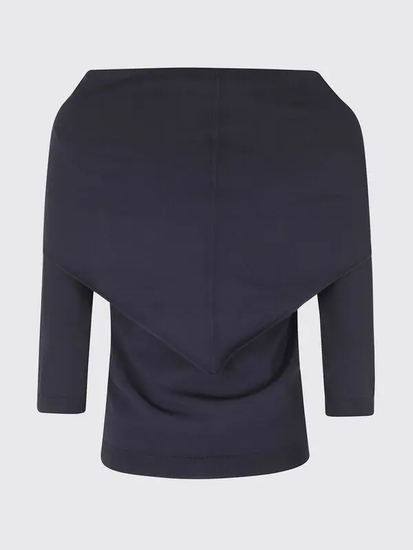 Max Mara Slim Fit Striped Wool Crewneck Jumper With Pussy-bow Neck - Blue