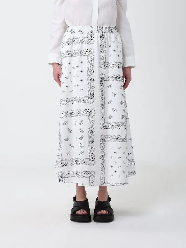 Max Mara Caravan Midi Cotton Skirt With Bandana Print - White