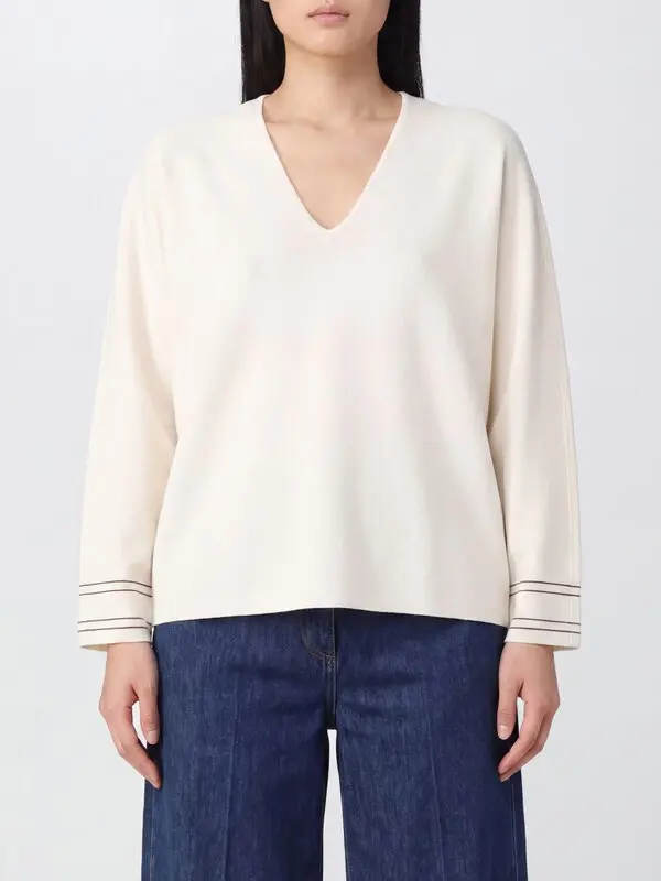 Max Mara V-neck Relaxed Fit Jumper In Wool Blend With Dropped Shoulders - White