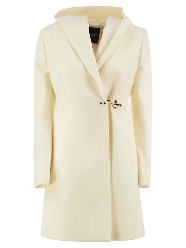 FAY Hooded Coat With Hook Fastening - Cream