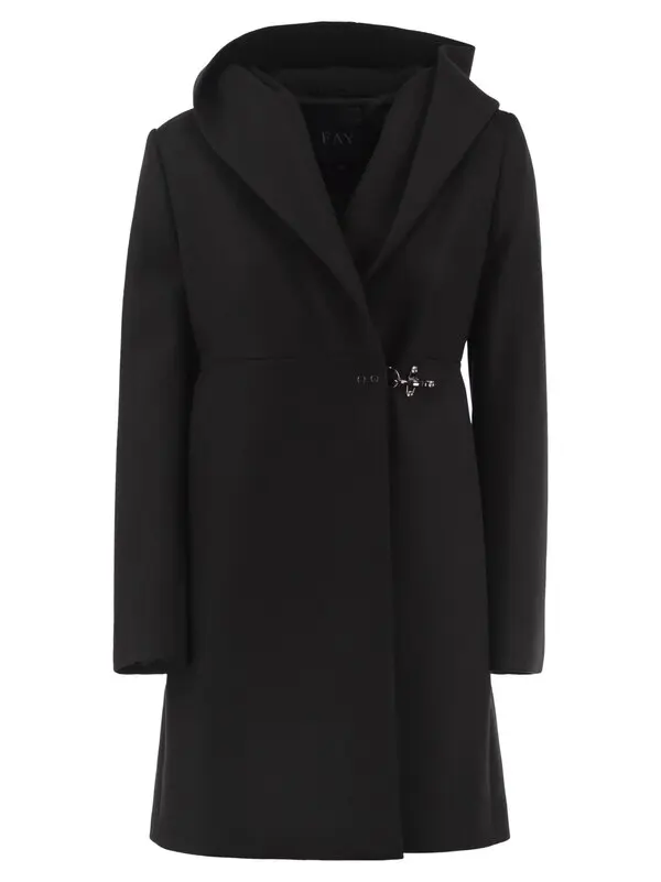 FAY Hooded Virgin Wool And Cashmere-blend Coat - Black