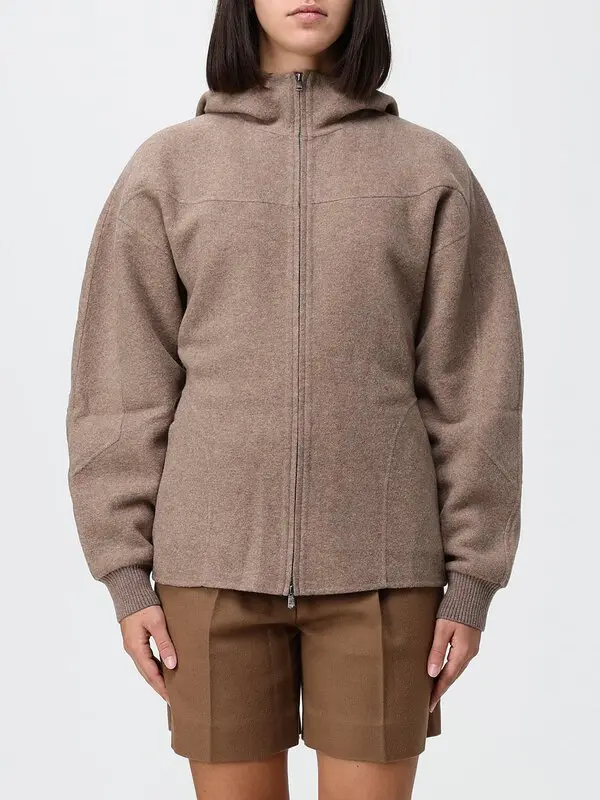 Max Mara Relaxed Fit Knit Hoodie In Wool And Cashmere With Zip Closure - Beige