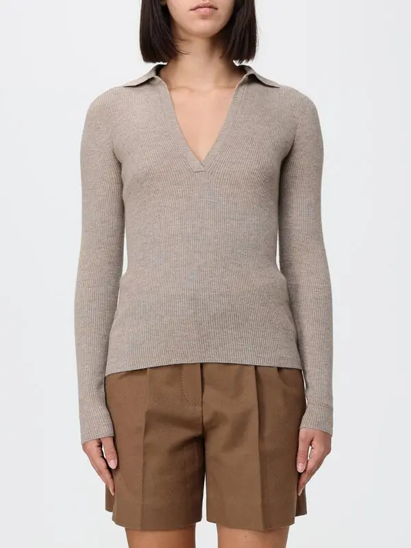 Max Mara Slim Fit V-neck Polo Jumper In 100% Cashmere With Long Sleeves - Cream