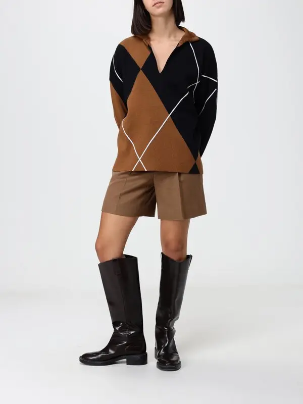 Max Mara Oversized Argyle Wool Polo Jumper With V-neck And Dropped Shoulders - Black