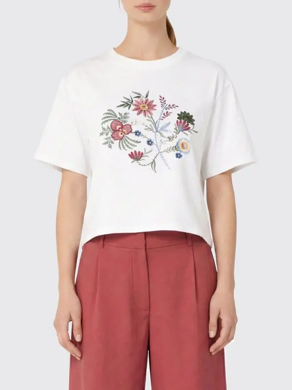Max Mara Cotton T-shirt With Floral Embroidery - White