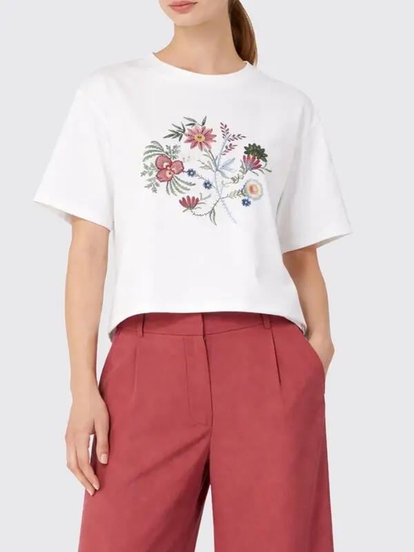 Max Mara Cotton T-shirt With Floral Embroidery - White