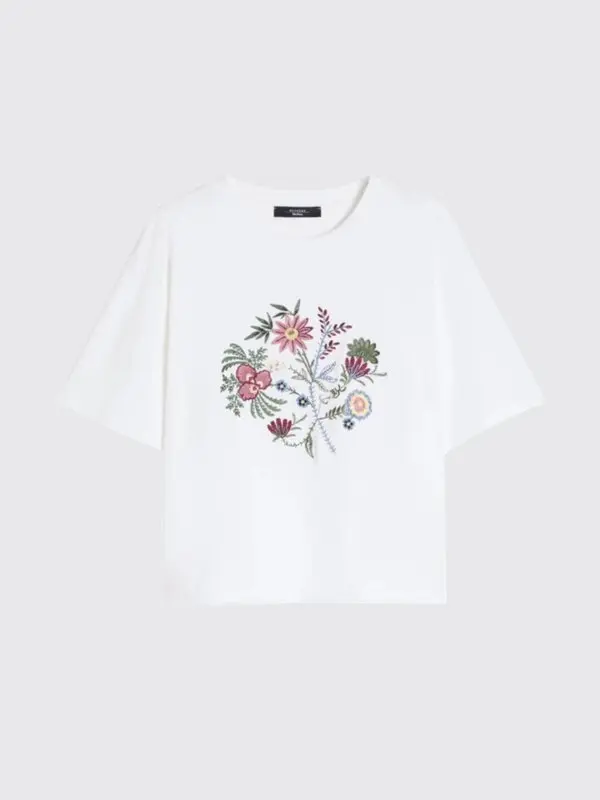 Max Mara Cotton T-shirt With Floral Embroidery - White
