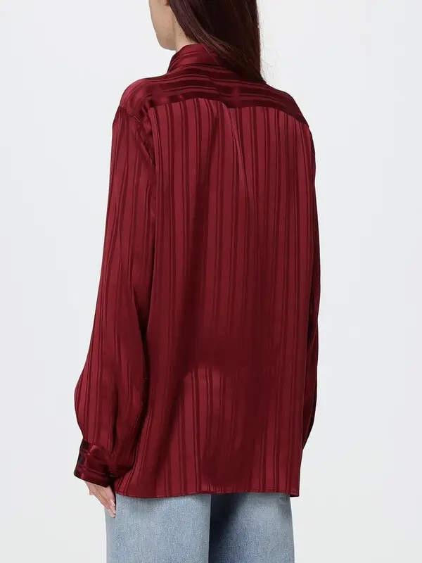 Saint Laurent Striped Pure Silk Pussy-bow Blouse - Red