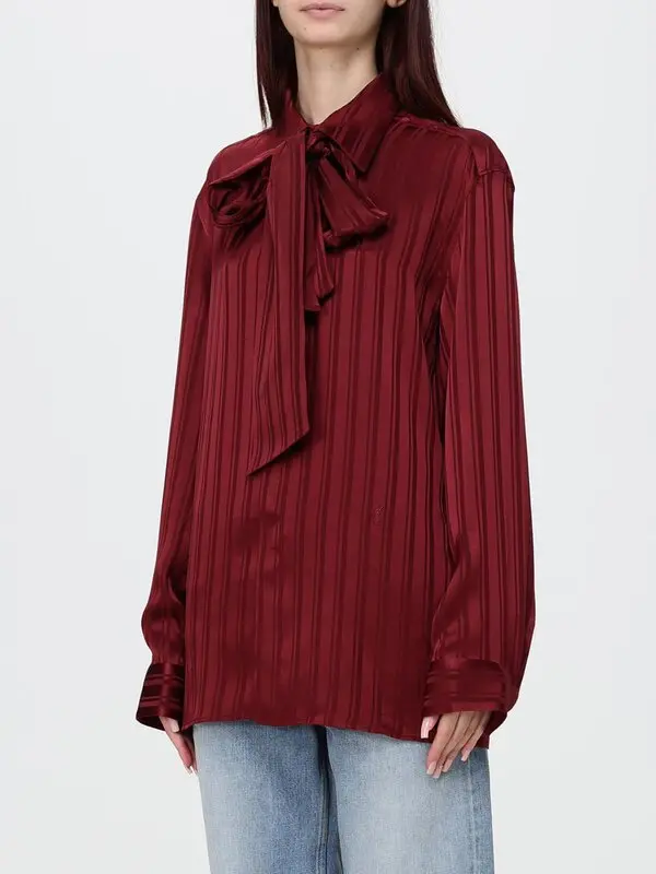 Saint Laurent Striped Pure Silk Pussy-bow Blouse - Red