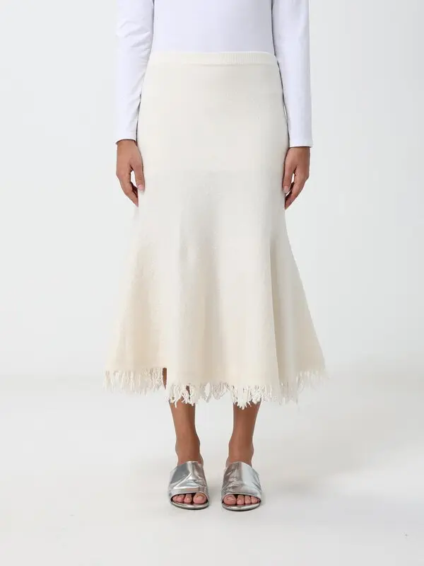 Bottega Veneta Flared Wool-knit Midi Skirt With Fringed Hem - White