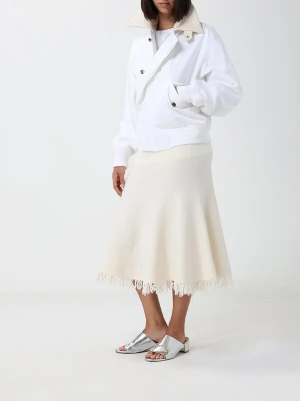 Bottega Veneta Flared Wool-knit Midi Skirt With Fringed Hem - White