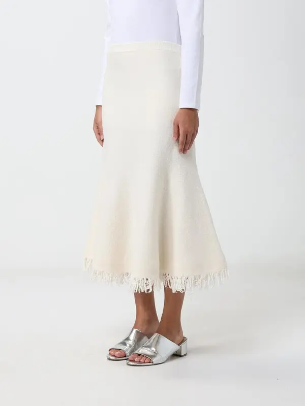 Bottega Veneta Flared Wool-knit Midi Skirt With Fringed Hem - White