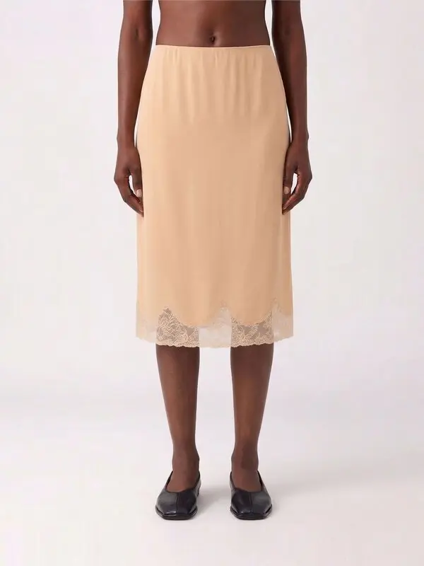 Saint Laurent Silk And Lace Skirt - Cream