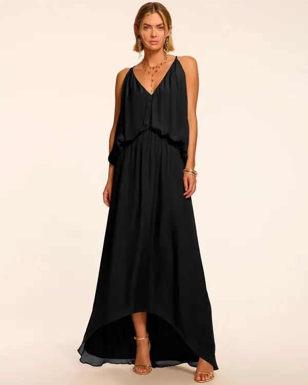 Ramy Brook Ambar Draped V-neck Maxi Dress - Black