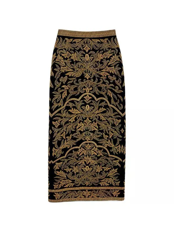 Alice + Olivia Damask-print Straight Midi Skirt - Black