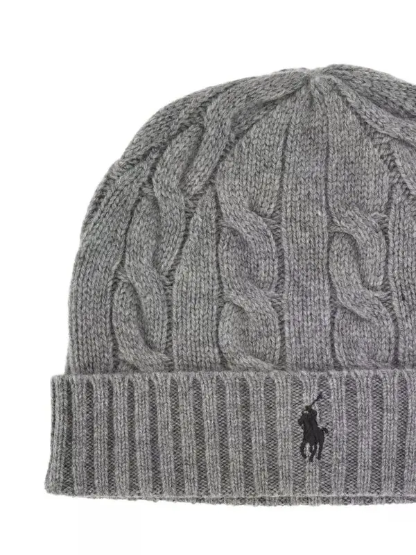 Polo Ralph Lauren Cable-knit Embroidered-logo Beanie Hat - Grey