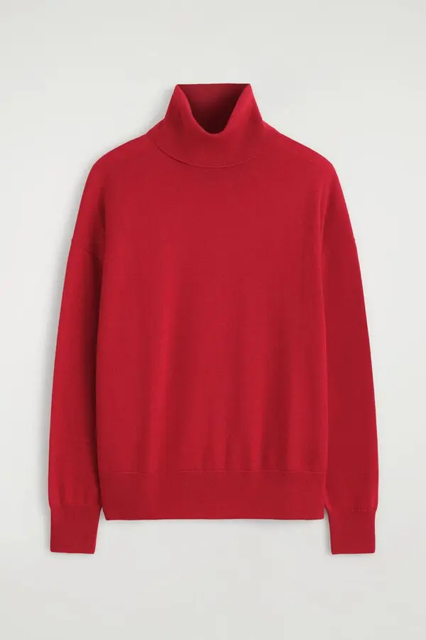 Cos Leather-patch Merino Wool Mock-neck Sweater - Red