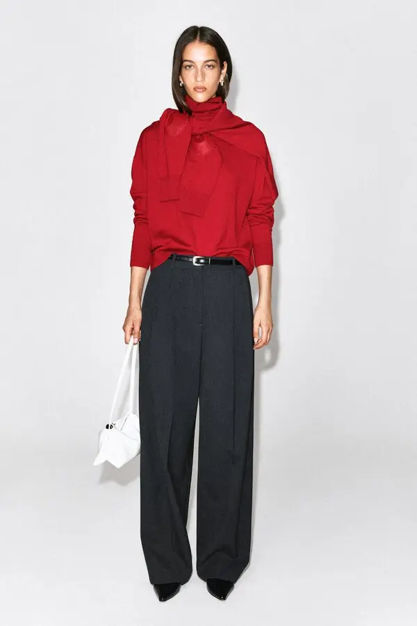 Cos Leather-patch Merino Wool Mock-neck Sweater