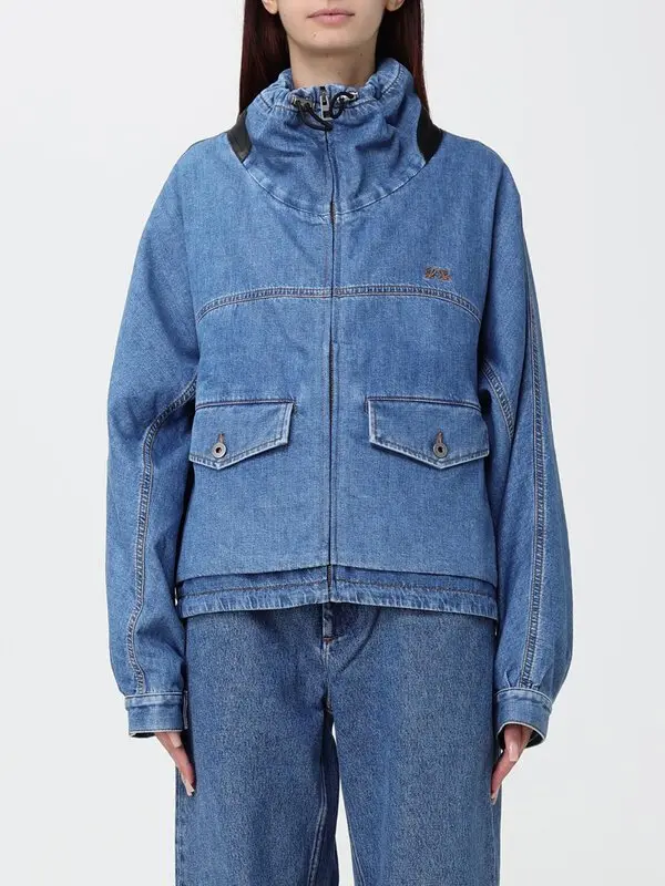Loewe Short Cotton Denim Jacket With High Neck And Zip Closure - Blue