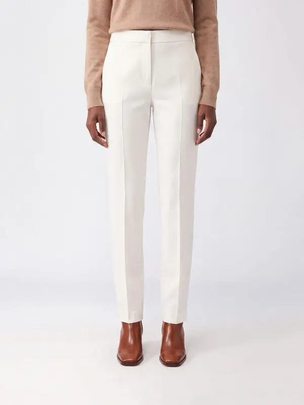 Max Mara Acino Mid-rise Slim Fit Skinny Wool Trousers - White