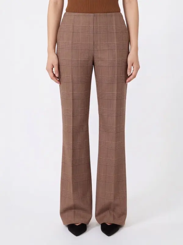 Max Mara Prince Of Wales Check Wide-leg Trousers In Virgin Wool - Brown