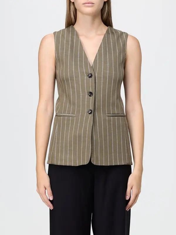 Max Mara Pinstriped Wool Blend Slim Fit Waistcoat - Cream