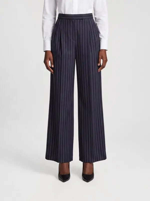 Max Mara High-waisted Pinstripe Wide-leg Trousers In Wool Blend - Blue