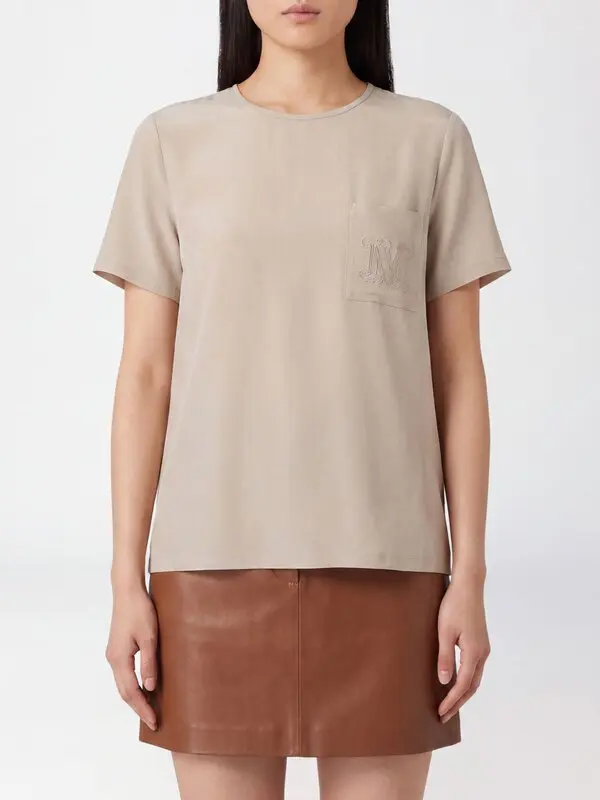 Max Mara Short-sleeved Silk Blouse With Tone-on-tone Monogram - Gray