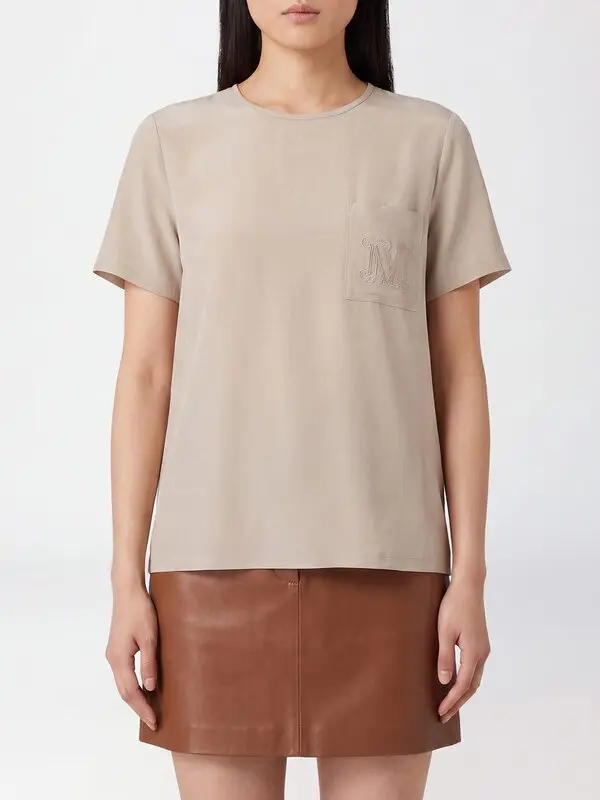 Max Mara Short-sleeved Silk Blouse With Tone-on-tone Monogram - Grey