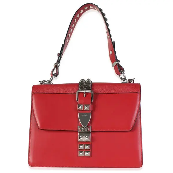 Prada Saffiano Trimmed City Calf Elektra Shoulder Bag - Red