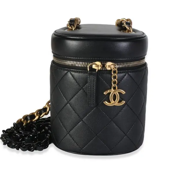 Chanel Quilted Lambskin Side Note Vanity Case - Black