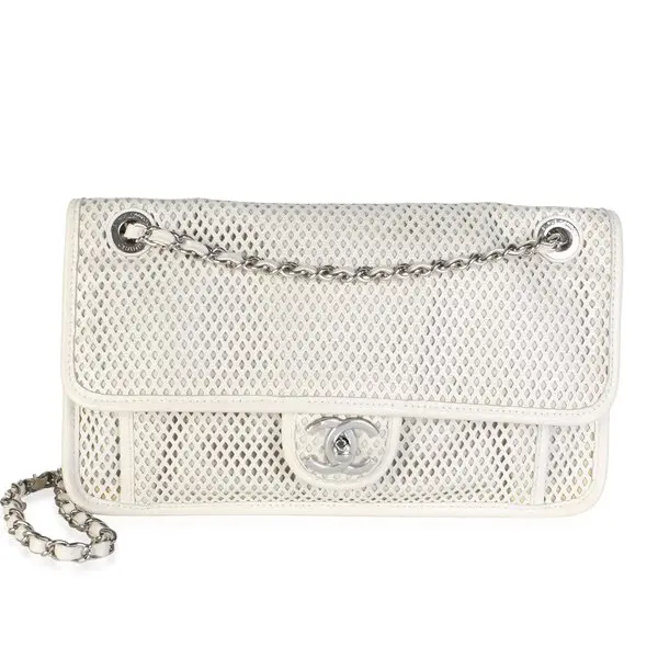 Chanel Perforated Calfskin Up In The Air Flap Bag - White