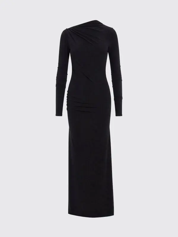Andamane Asymmetric Neckline Long Jersey Gown With Slim Fit
