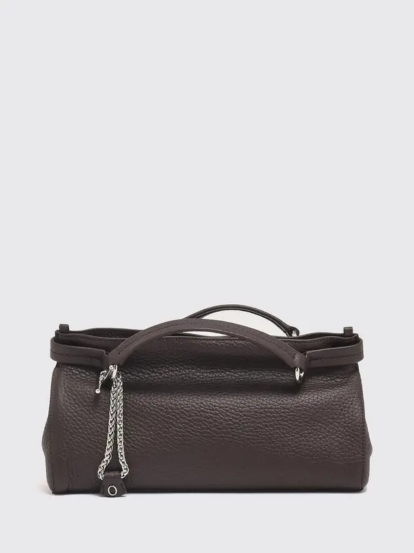 Orciani Virgo Grained Leather Handbag With Double Handle And Logo Charm - Dark
