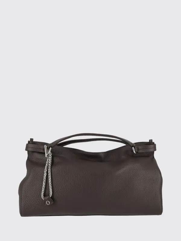 Orciani Virgo Handbag In Pebbled Leather With Double Handle And Charm - Brown