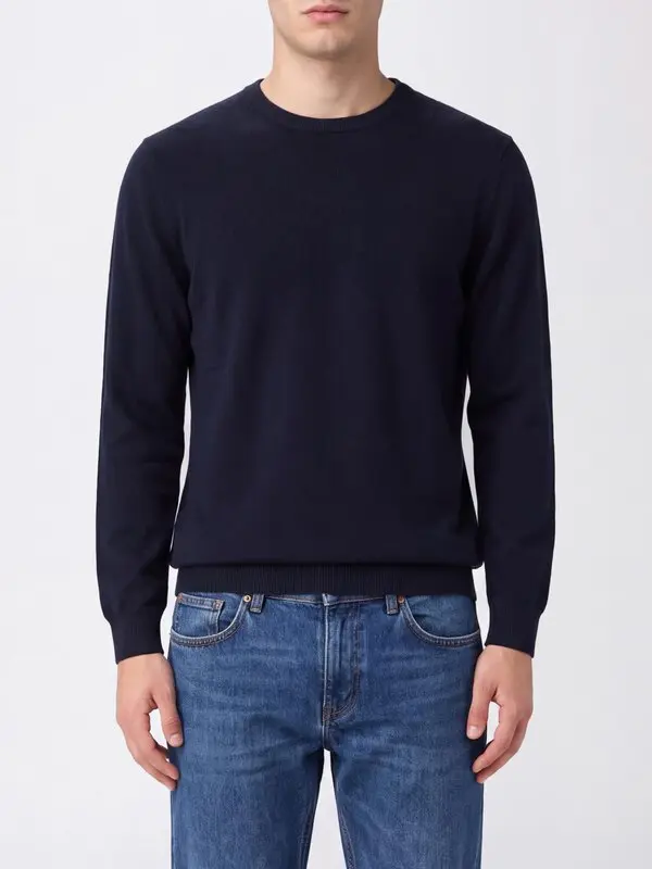 Premiata Crewneck Jumper In Pure Merino Wool With Ribbed Trims - Blue