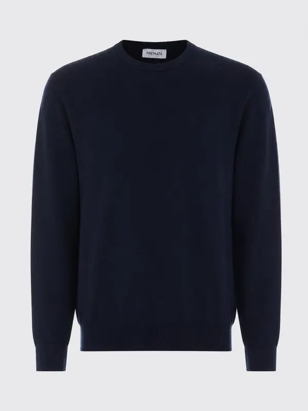 Premiata Crewneck Jumper In Pure Merino Wool With Ribbed Trims - Blue