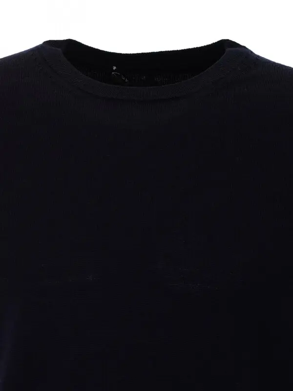 Premiata Crewneck Jumper In Pure Merino Wool With Ribbed Trims - Blue