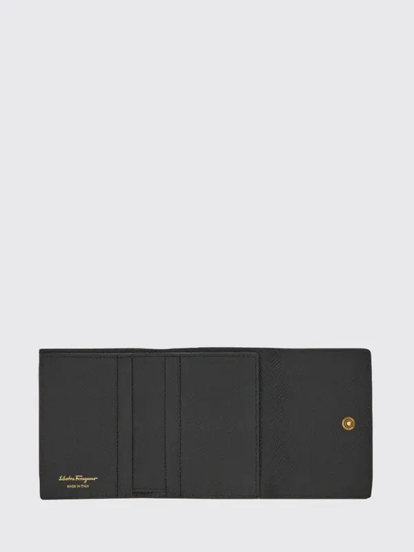 FERRAGAMO Gancini Hammered Calf Leather Tri-fold Wallet - Black