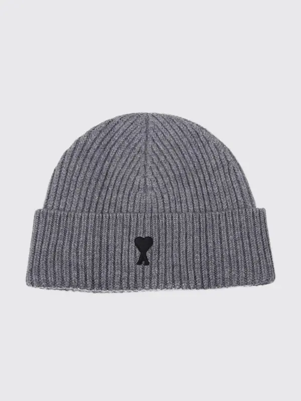 AMI Paris Beanie In Pure Virgin Wool With Cuff And Contrast Logo - Grey