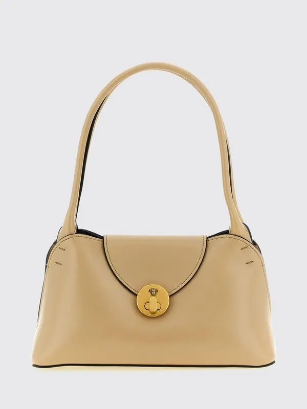 Versace Vivian Calfskin Leather Shoulder Bag With Medusa Logo - Beige